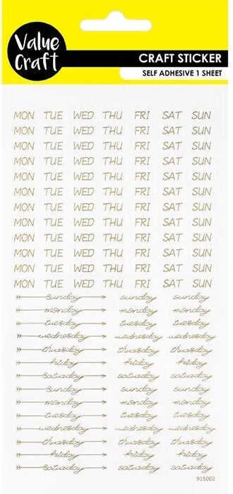 Sticker Foil Planner Day Gold 1 Sheet | Papercraft Palace